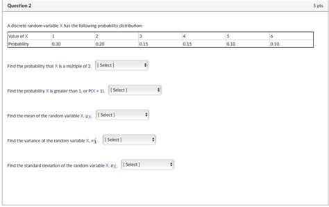 solved question 2 5 pts a discrete random variable x has the