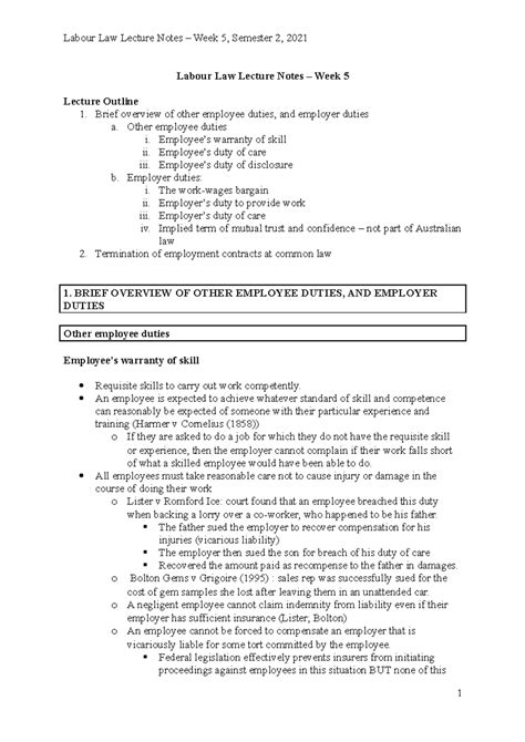 Week 5 Lecture Outline Key Passages From Cases Labour Law Lecture Notes Week 5 Lecture