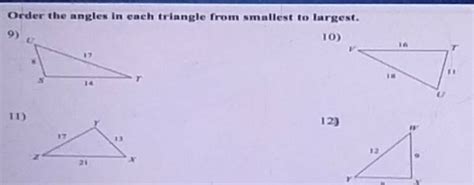 order the angles in each triangle from smallest to gauthmath