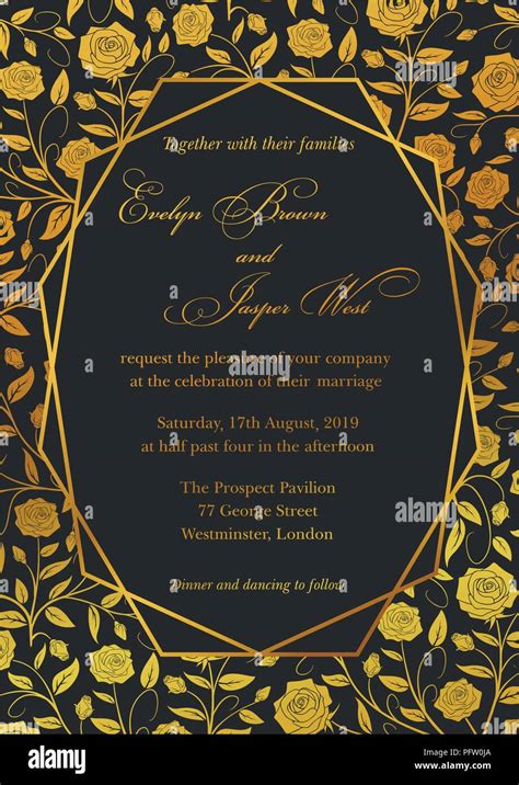 Wedding Invitation Gold Foil Border Wedding