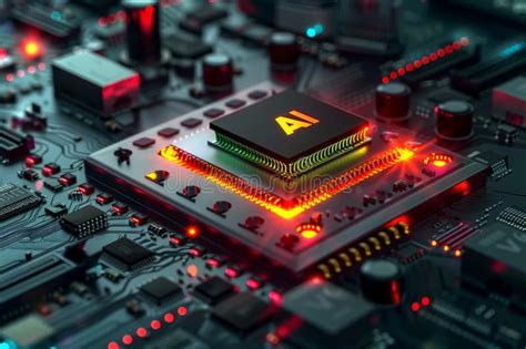 Advanced Ai Microchip With Golden Glow Cybernetic Technology Futuristic Tech Digital