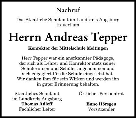 Traueranzeigen Von Andreas Tepper Augsburger Allgemeine Zeitung