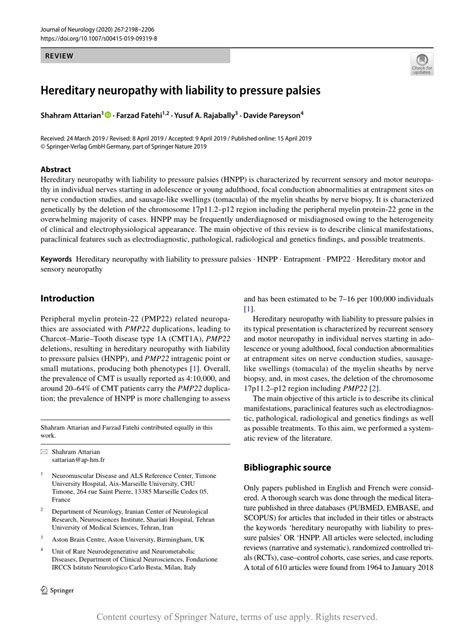 Hereditary Neuropathy With Liability To Pressure Palsies Request Pdf