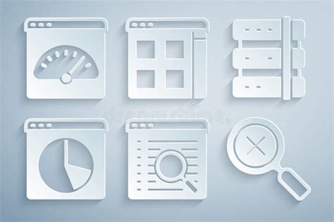 Set Search Engine Server Graph Chart Infographic Magnifying Glass And Delete Browser Files