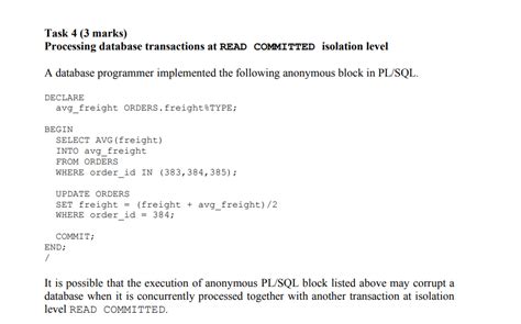 Solved Task 4 3 Marks Processing Database Transactions At