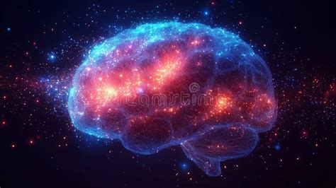 Artificial Intelligence Glowing Brain Made Of Particles And Surrounded By A Digital Network