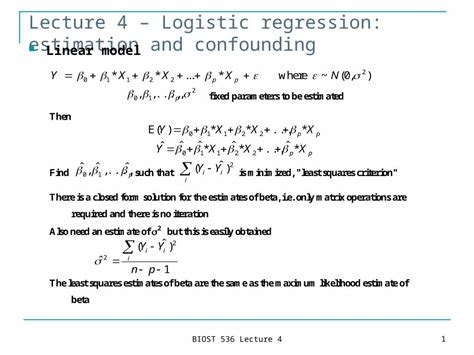 Ppt Biost 536 Lecture 4 1 Lecture 4 Logistic Regression Estimation