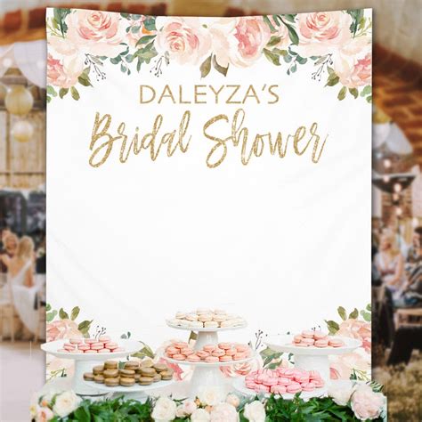Bridal Shower Backdrop Boho Blush Floral Custom Banner Photo Booth