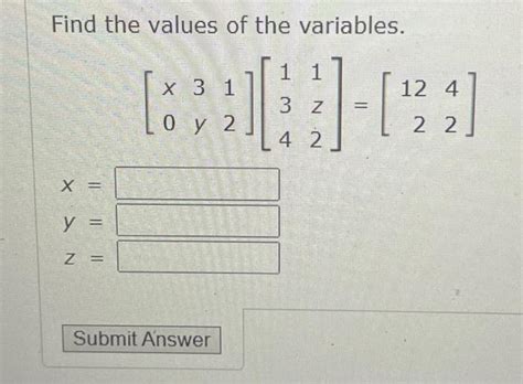 solved find the values of the variables x y x 3 1
