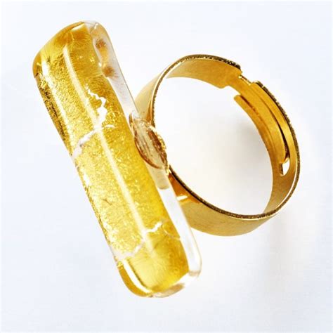 O2 Rectangular Ring Horizontal Big Gold Alfier Venezia