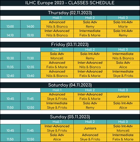 Classes Schedule Ilhc Europe