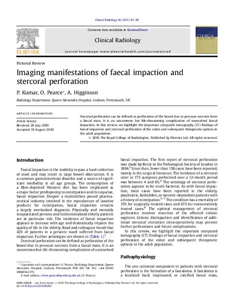 Pdf Imaging Manifestations Of Faecal Impaction And Stercoral Perforation