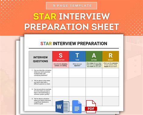 Interview Preparation Star Format Worksheet Template Star Method Job Interview Practice Sheet