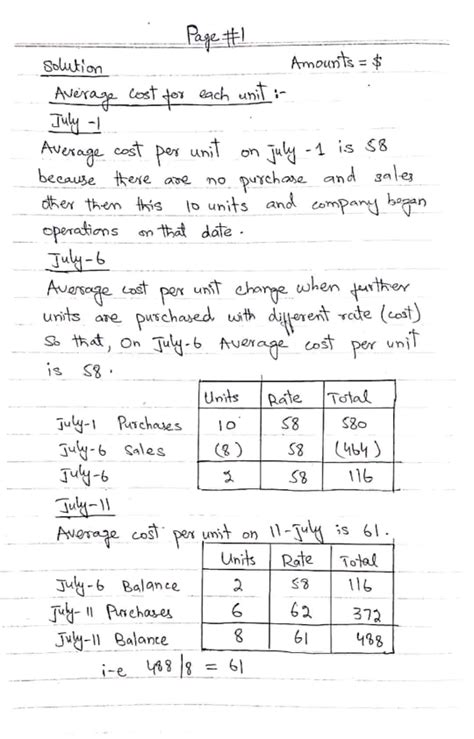 Solved Calculate Average Cost For Each Unit For Calculation And