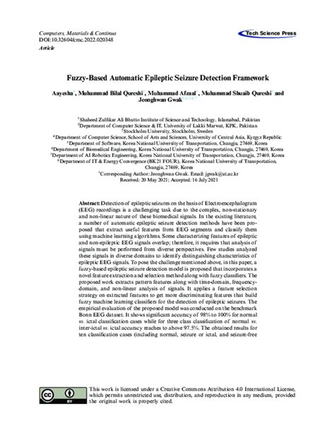 Pdf Fuzzy Based Automatic Epileptic Seizure Detection Framework