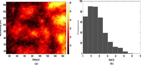 a spatial plot and b histogram of the exhaustive simulated data for