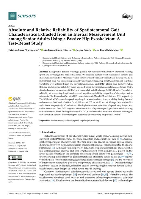Pdf Absolute And Relative Reliability Of Spatiotemporal Gait