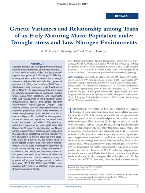 Pdf Genetic Variances And Relationship Among Traits Of An Early