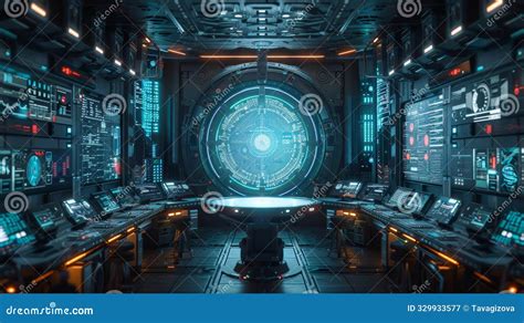 Futuristic Command Center With Digital Displays And Holograms Generative Ai Stock Illustration