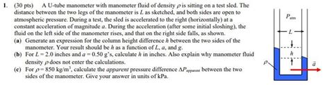 Solved A U tube manometer with manometer fluid of density ρ Chegg com