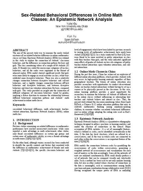 Sex Related Behavioral Differences In Online Math Classes An Epistemic Network Analysis Pdf Sex Related Behavioral Differences In Online Math Classes An Epistemic Network Analysis Pdf