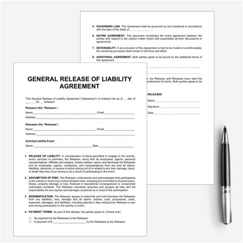 General Release Of Liability Waiver Form Release Of Liability Form