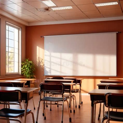Empty Modern Classroom With Blank Whiteboard Bright Sunny Education