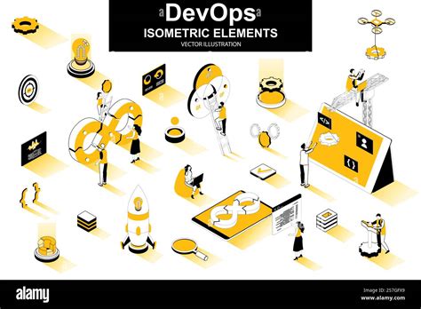 Devops Bundle Of Isometric Elements Startup Launch Software