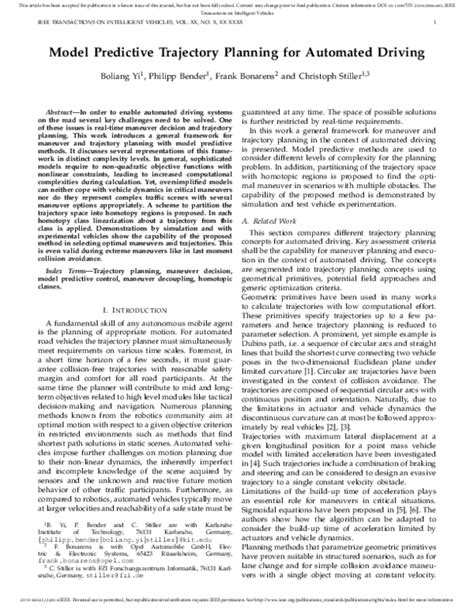 Pdf Model Predictive Trajectory Planning For Automated Driving