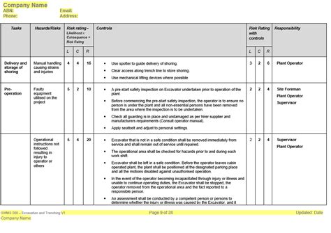Swms Excavation And Trenching Safe Work Method Statements