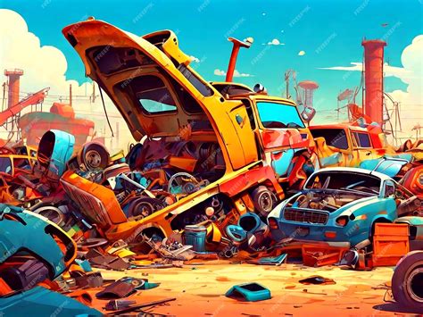 Premium Vector Vector Scrapyard Junkyard Is A Vibrant Outdoor Cartoon