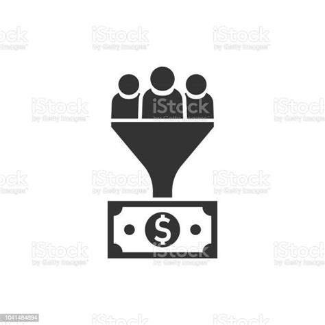 리드 관리 평면 스타일에서 아이콘입니다 사람들과 돈 벡터 일러스트 레이 션 백색 격리 된 배경에 깔 데 기 대상 클라이언트 비즈니스 개념입니다 개념에 대한 스톡 벡터 아트