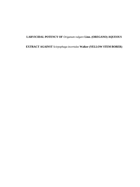 Pesticidal Potency Of Origanum Vulgare Pdf Oregano Rice