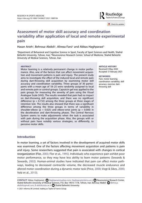 Pdf Assessment Of Motor Skill Accuracy And Coordination Variability After Application Of Local