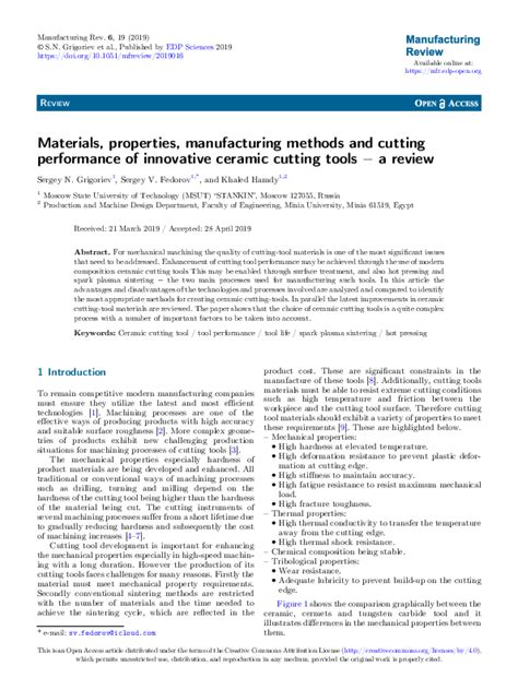 Pdf Materials Properties Manufacturing Methods And Cutting