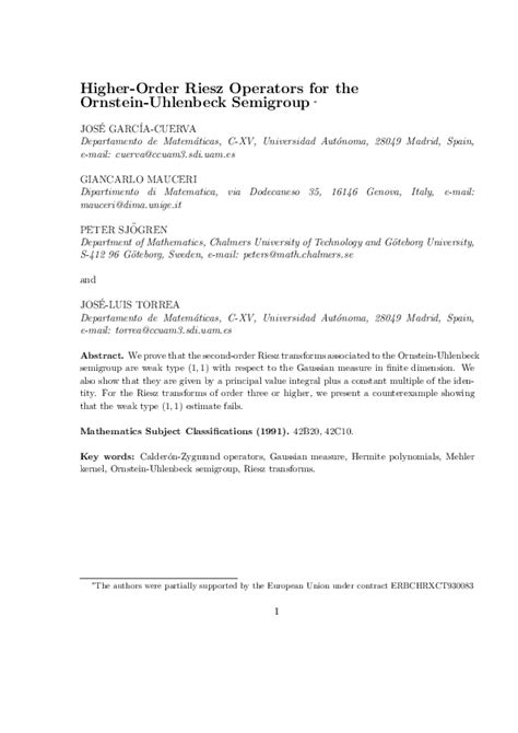 Pdf Higher Order Riesz Operators For The Ornsteinuhlenbeck Semigroup