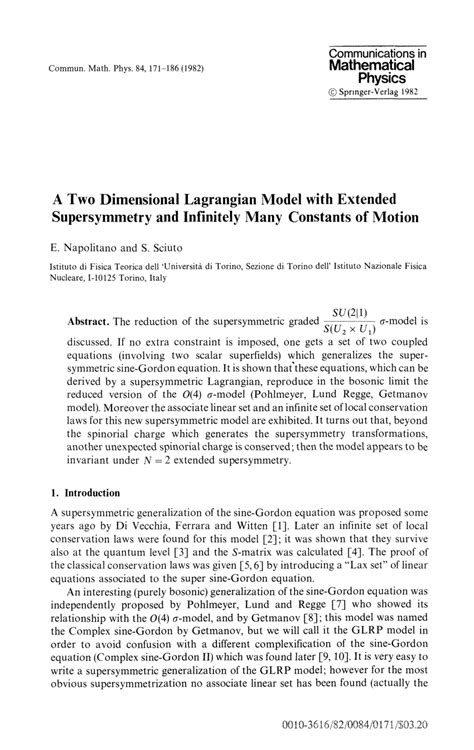 Pdf A Two Dimensional Lagrangian Model With Extended Supersymmetry And Infinitely Many