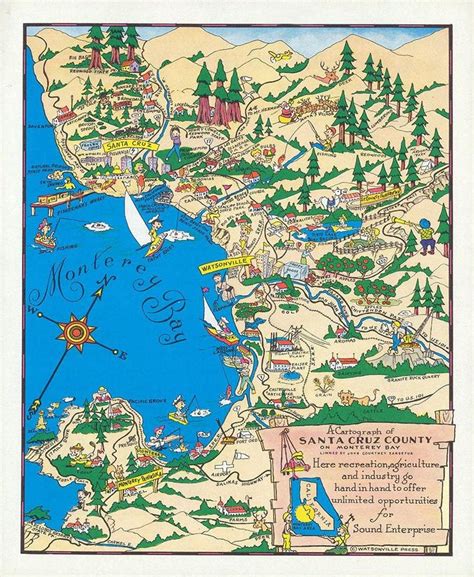 Pictorial Map Of Santa Cruz County On Monterey Bay California Home