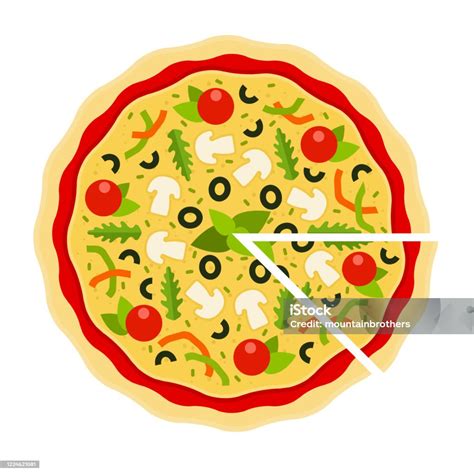 이탈리아 피자 와 A 컷 삼각형 조각 플랫 아이콘 벡터 격리 건강에 좋지 않은 음식에 대한 스톡 벡터 아트 및 기타 이미지