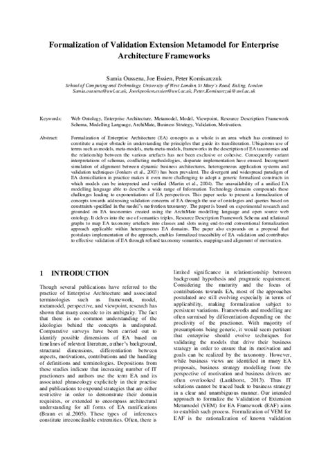 Pdf Formalization Of Validation Extension Metamodel For Enterprise