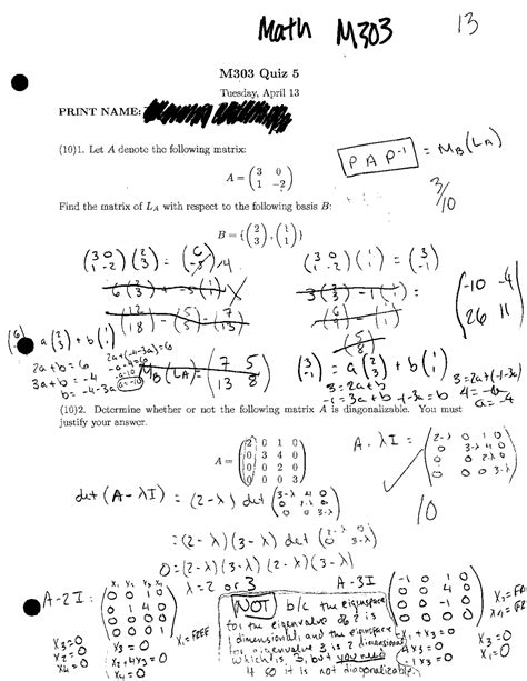 Quiz 5 Questions With Solutions Linear Algebra For Undergrad Math