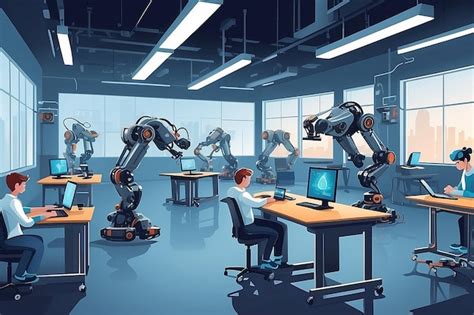 Premium Photo Programming And Controlling Robotics Lab Vector Flat Style Illustration