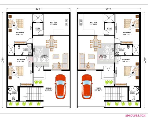 30x45 2bhk House East Face Indian Style Vastu Plan 2dhouses Free