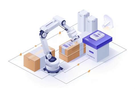 Premium Photo Isometric Robot Automation Composition With Robotic Arm Laser Printing Assembly