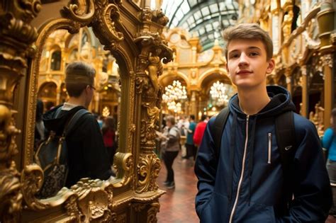 Premium Photo Grinning Gateway Smiling In Front Of A Mirror