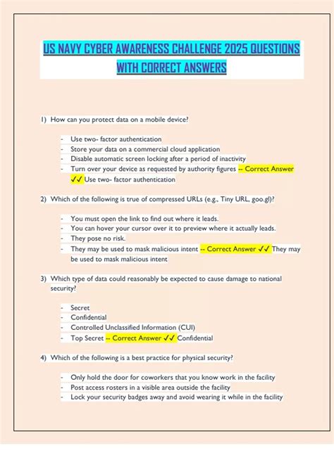 Us Navy Cyber Awareness Challenge 2025 Questions With Correct Answers
