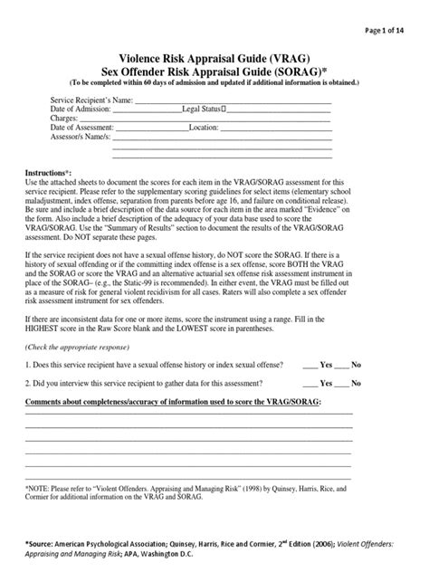 Violence Risk Appraisal Guide Vrag Sex Offender Risk Appraisal Guide