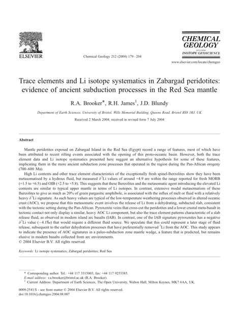 Pdf Trace Elements And Li Isotope Systematics In Zabargad Peridotites Evidence Of Ancient