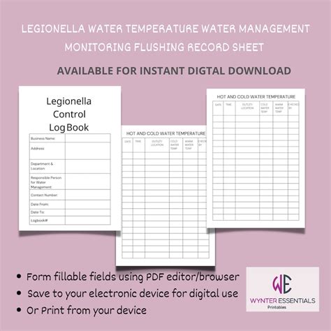 Legionella Control Log Water Temperature Monitoring Sheet Editable