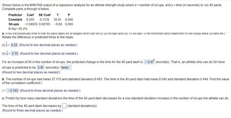 Solved Shown Below Is The Minitab Output Of A Regression